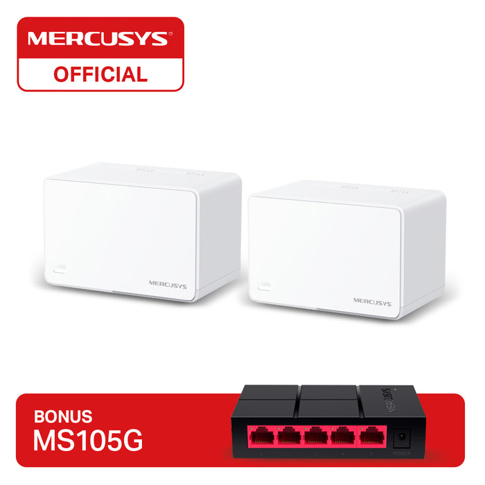Mercusys Halo H80X 2 PACK AX3000 WiFi 6 Mesh + MS105G 5 Gigabit Ports
